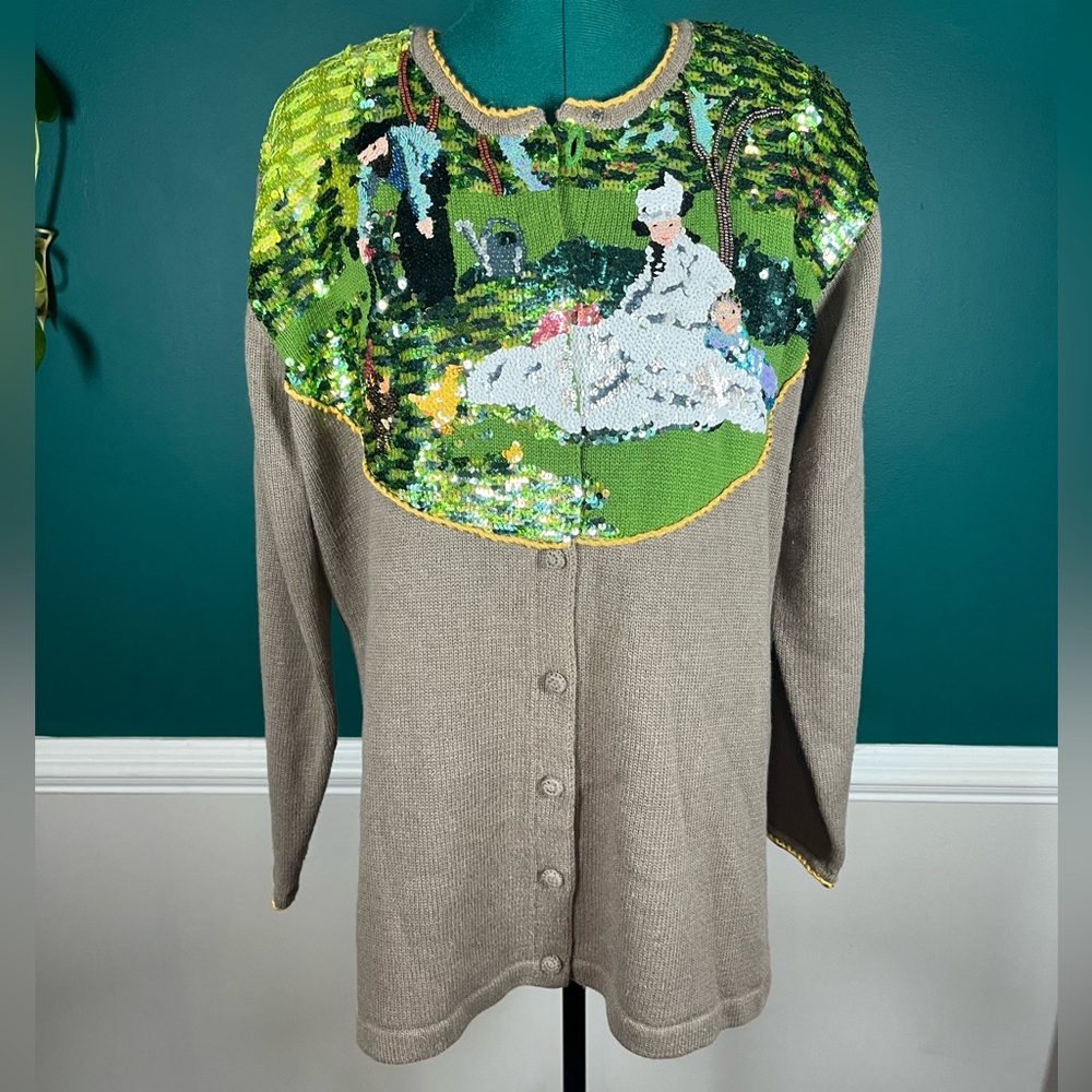 Vintage Storybook Knits Sequins Cardigan Sweater Land… - Gem